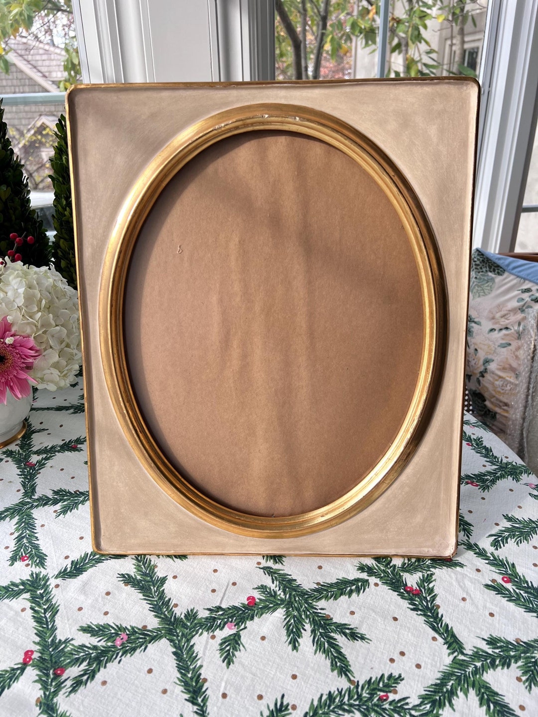 Italian Style Giltwood Wall / Table Frame // Oval Opening in Rectangle ...
