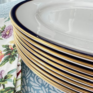 9 Spode consul 10 5/8 Dinner Plates With Cobalt Blue and Gold Band ...