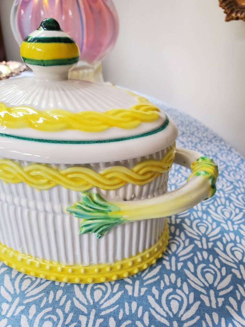 Vintage Italian Ceramic Box With Lid // Yellow and Green // Hand-made ...