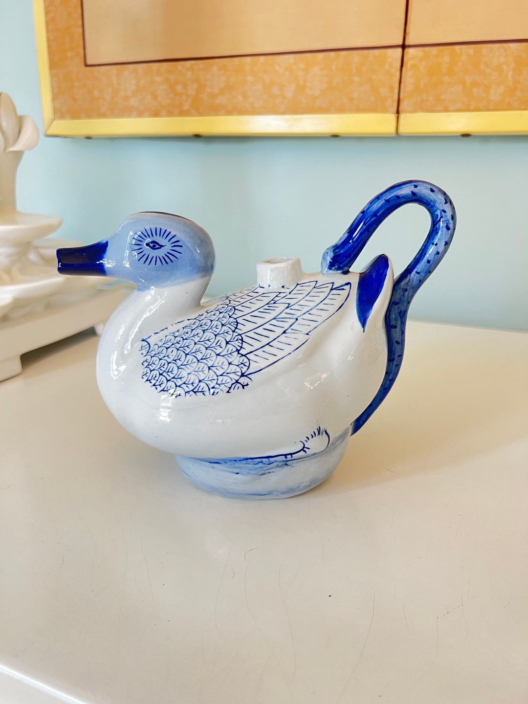 Vintage Chinoiserie Duck Pitcher // Blue and White // Asian Decor ...