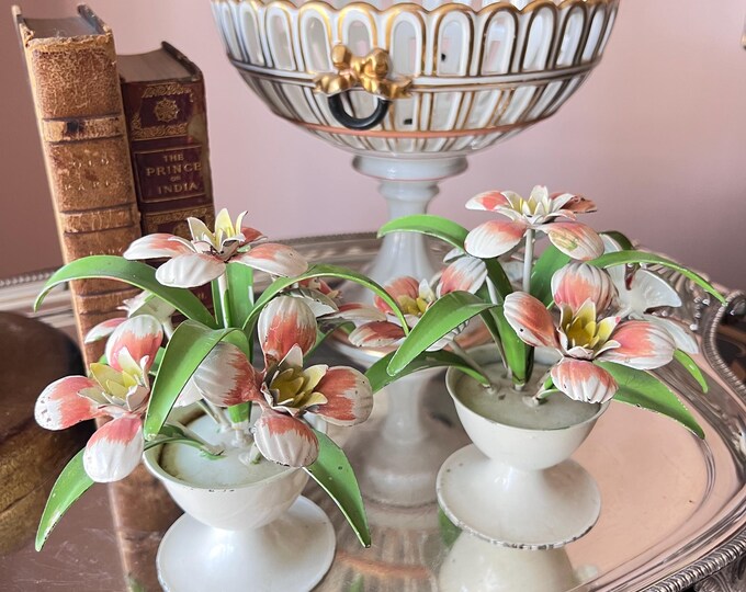 GORGEOUS Pair of Vintage Italian Tole Flower Arrangements // Faux ...