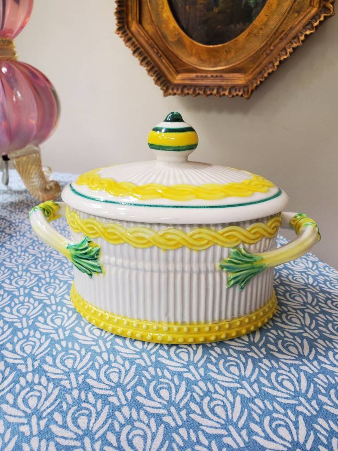 Vintage Italian Ceramic Box With Lid // Yellow and Green // - Etsy