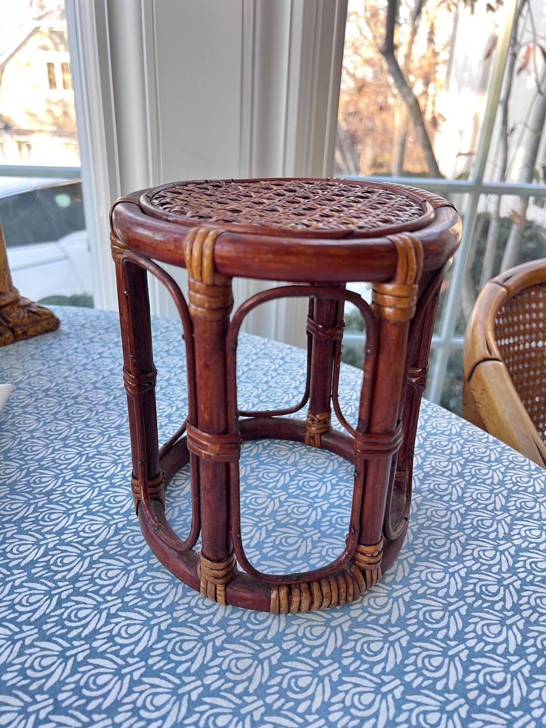 Vintage Bamboo Riser With Caned Top // Tabletop Pedestal // Display ...