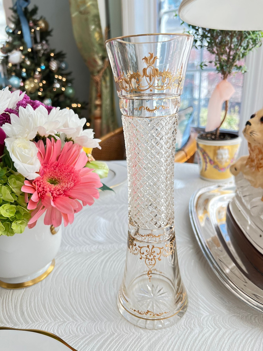 Beautiful Vintage Crystal Vase // Gold Hand-painted Enamel // Possibly ...