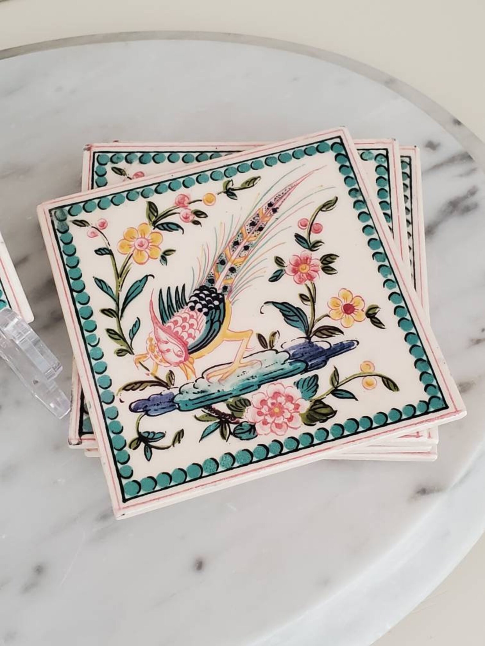 Amazing Set of 7 Vintage Decorative Tiles / Hand Painted in | Etsy