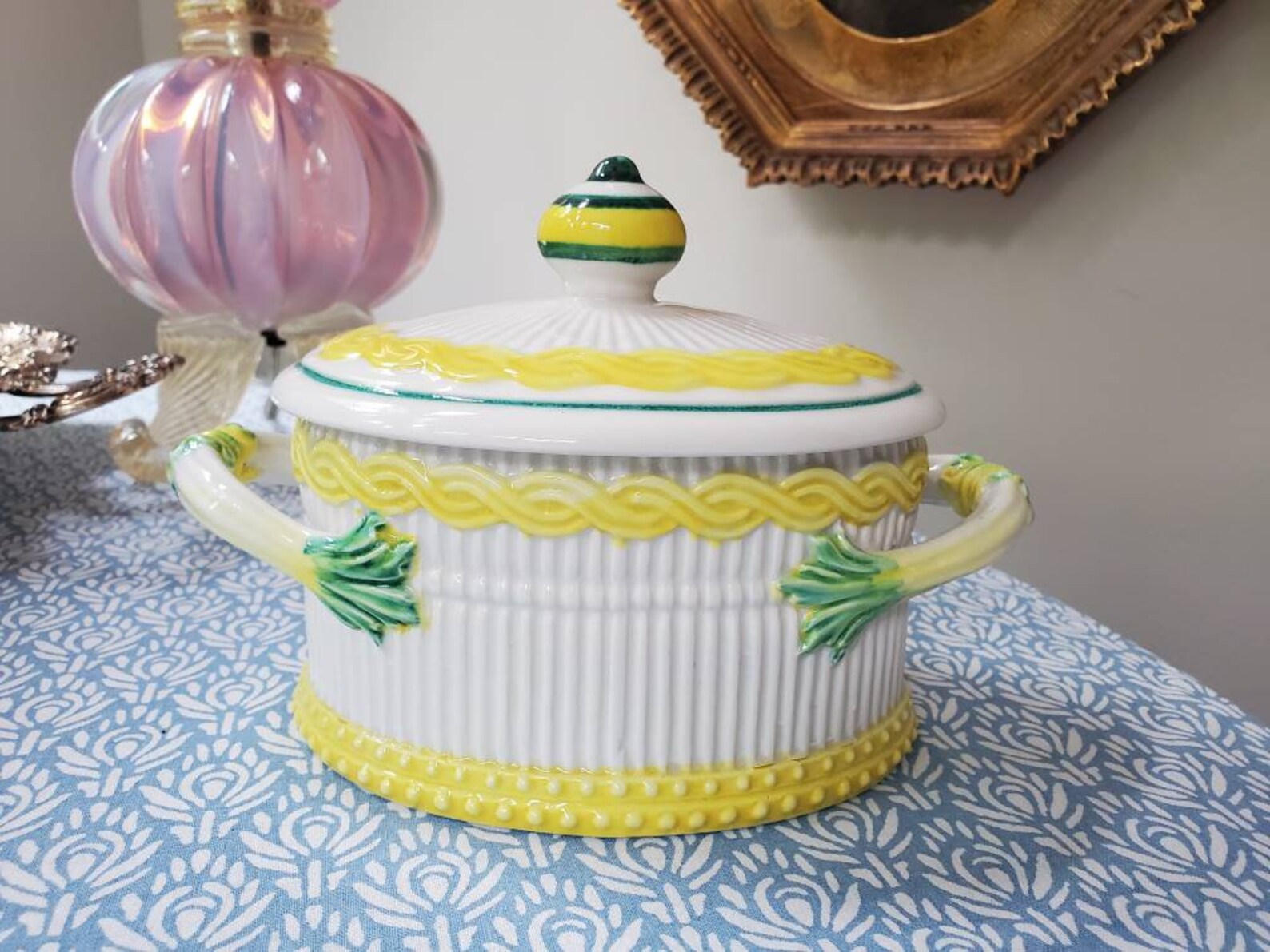 Vintage Italian Ceramic Box With Lid // Yellow and Green // Hand-made ...