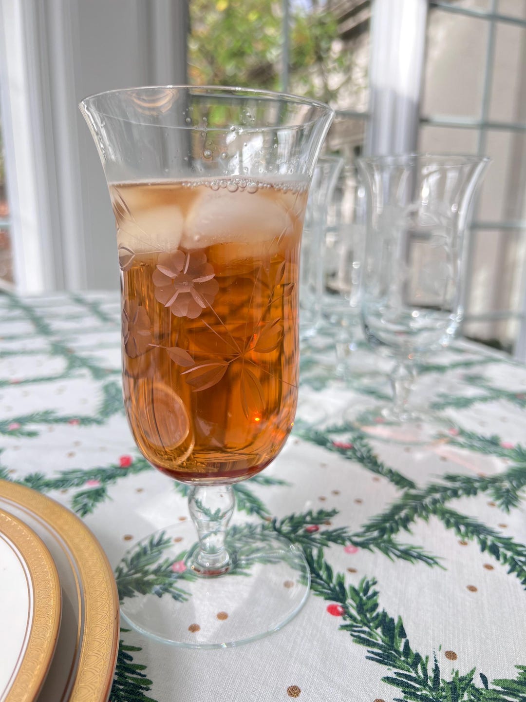 Set of 6 Vintage Glass Water Glasses // Formal Glassware // Etched Tea ...