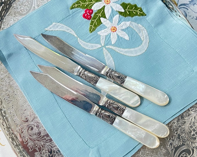 Gorgeous Antique Fruit Knife Set With Sterling Silver Ferrules and ...