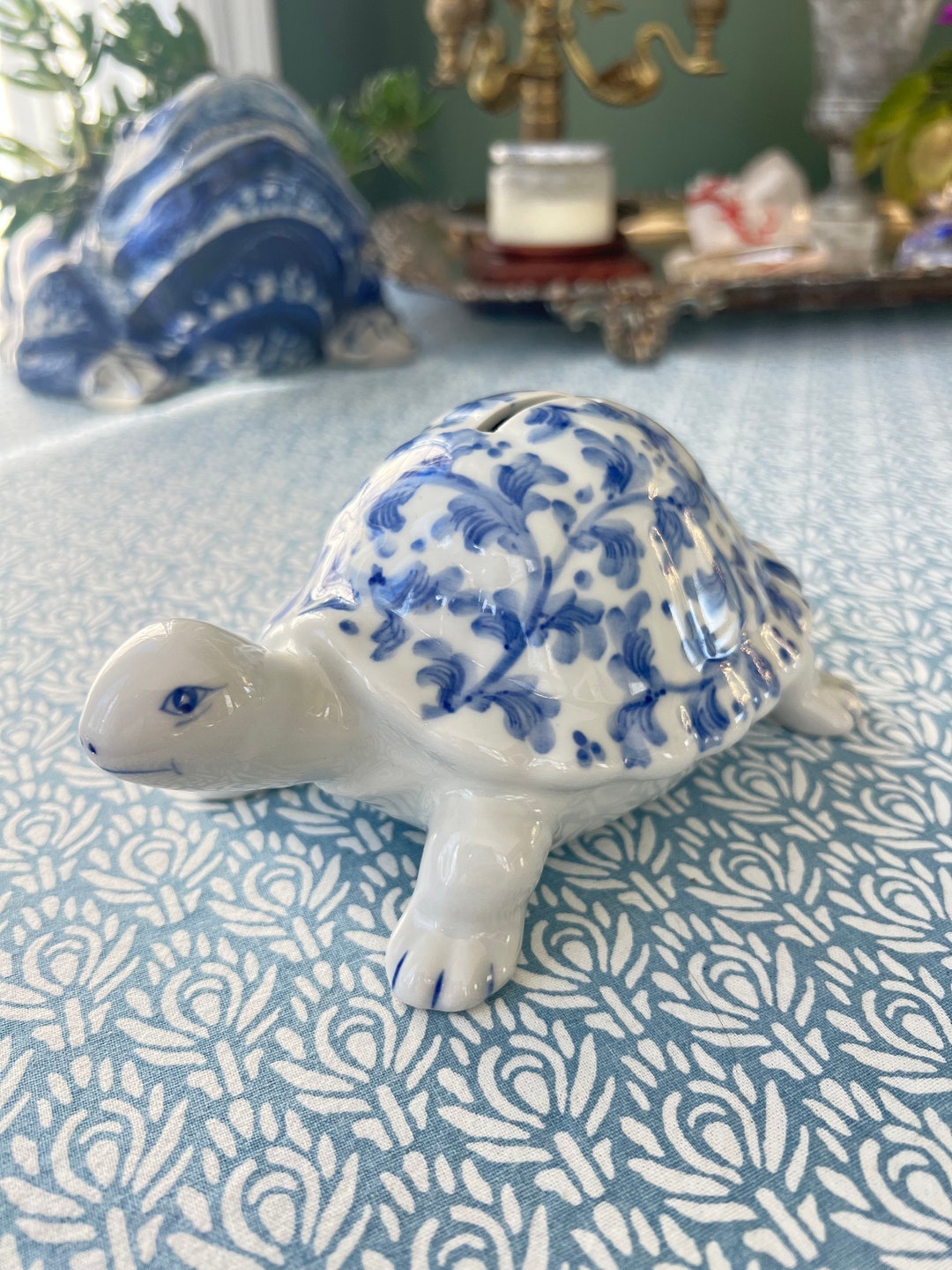 Vintage Blue and White Turtle Bank //piggy Bank // Coin Bank // Nursery ...