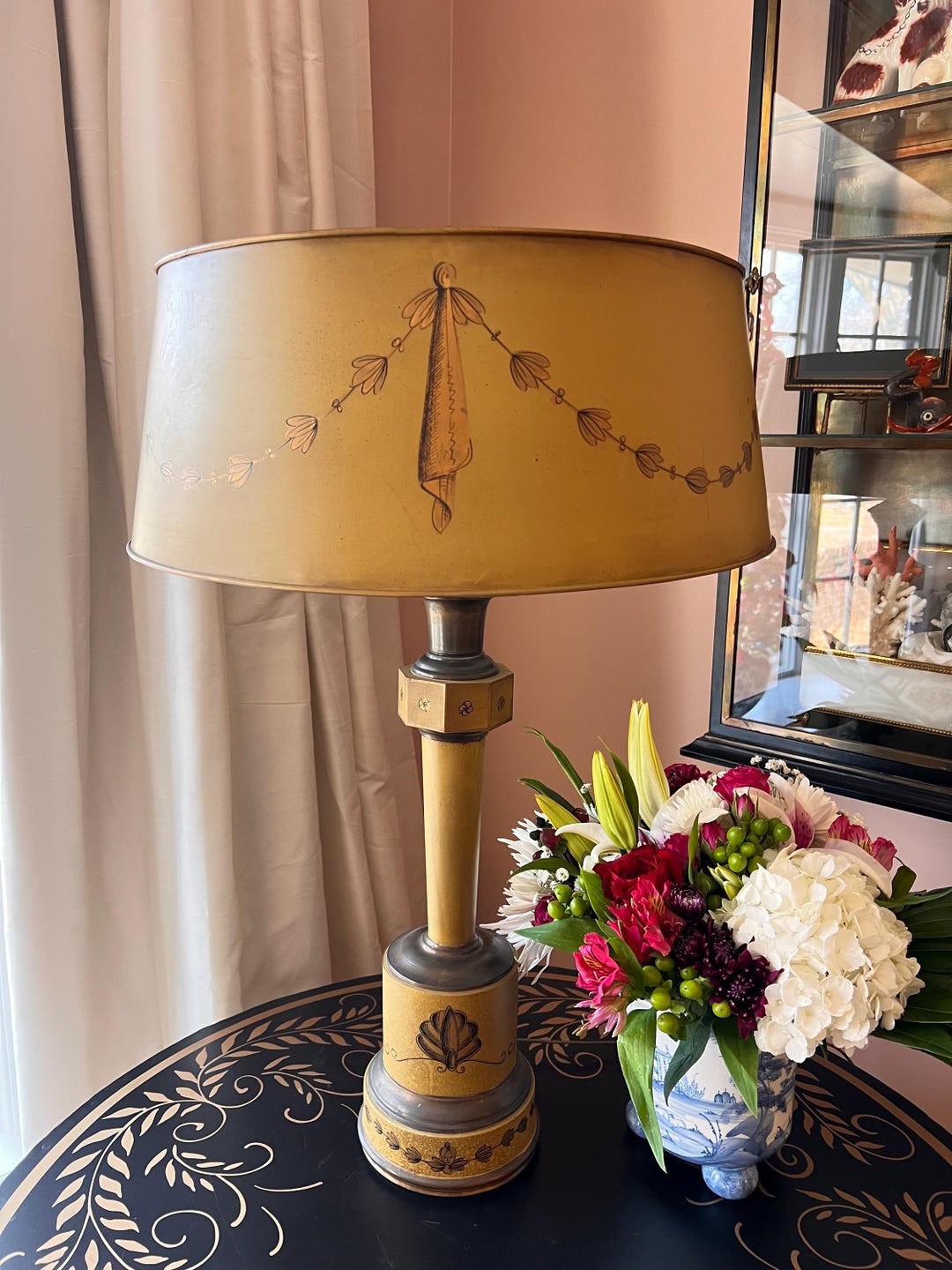 Vintage Oversized Tole Table Lamp // Mustard Yellow Vintage Metal Lamp ...