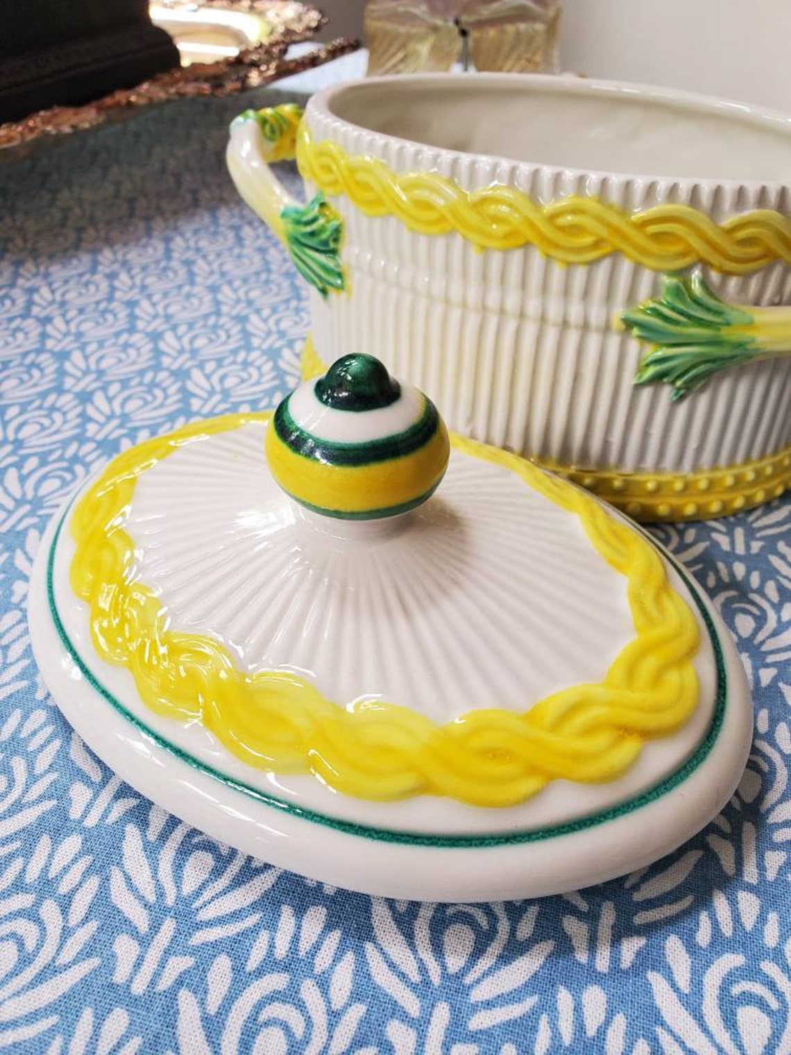 Vintage Italian Ceramic Box With Lid // Yellow and Green // Hand-made ...