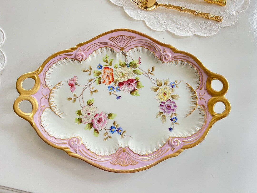 Beautiful Lavender Hand-painted Porcelain Tray With Floral Design and ...