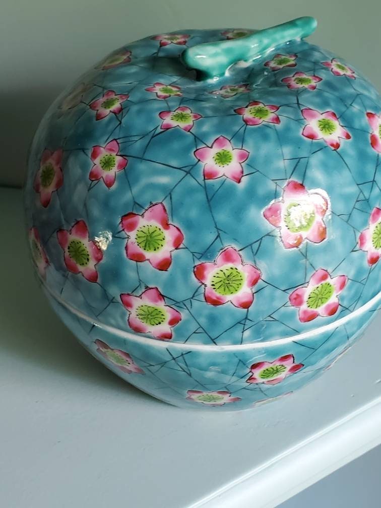 Chinoiserie Ceramic Apple Jar With Lid // Decorative Jar // Cherry ...