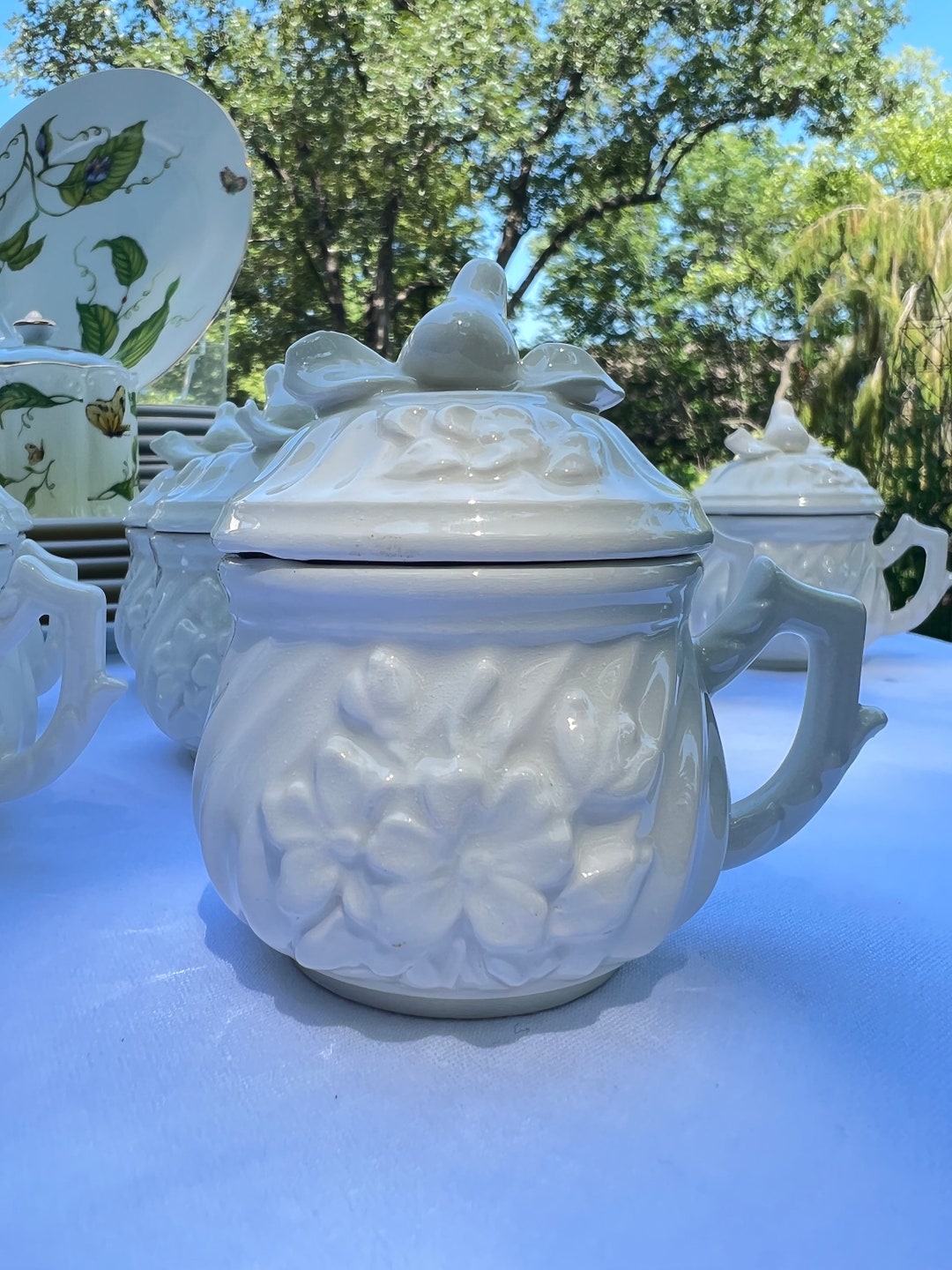 Eight Vintage Italian Ceramic Pots De Creme With Pear Finials ...