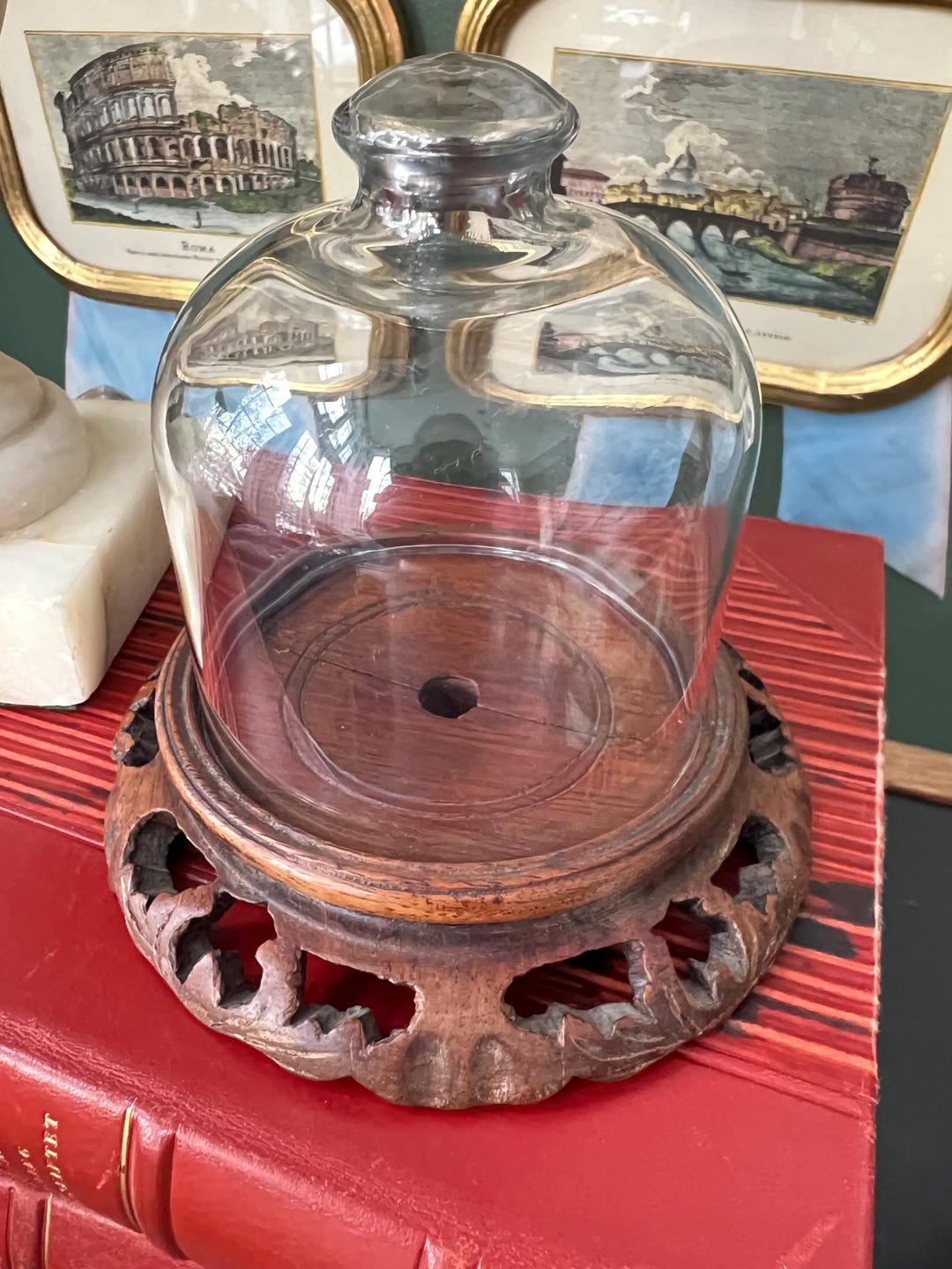 Antique Glass Cloche With Chinoiserie Carved Wooden Base // Cabinet of ...
