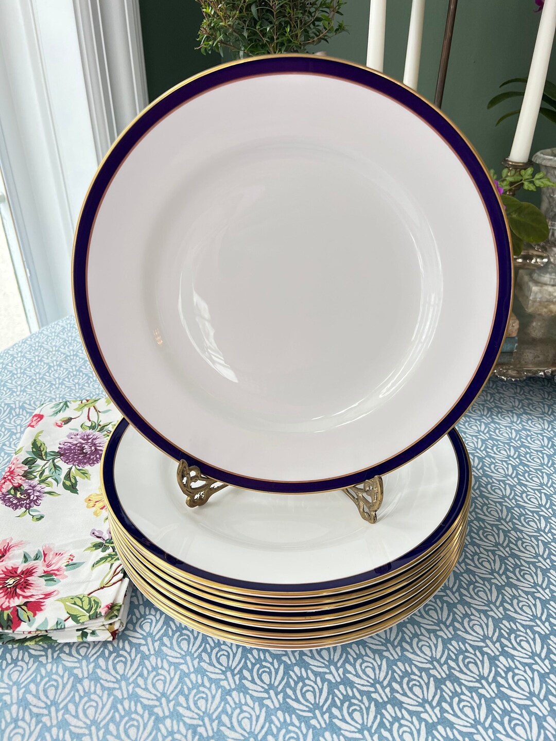 9 Spode consul 10 5/8 Dinner Plates With Cobalt Blue and Gold Band ...