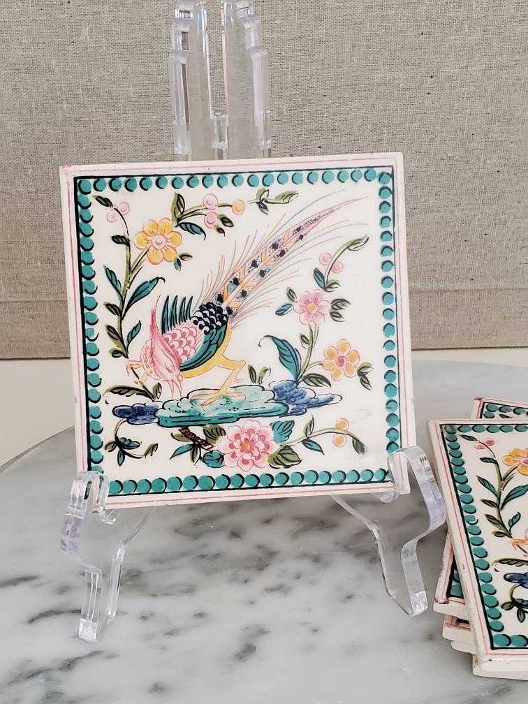 Amazing Set of 7 Vintage Decorative Tiles / Hand Painted in | Etsy