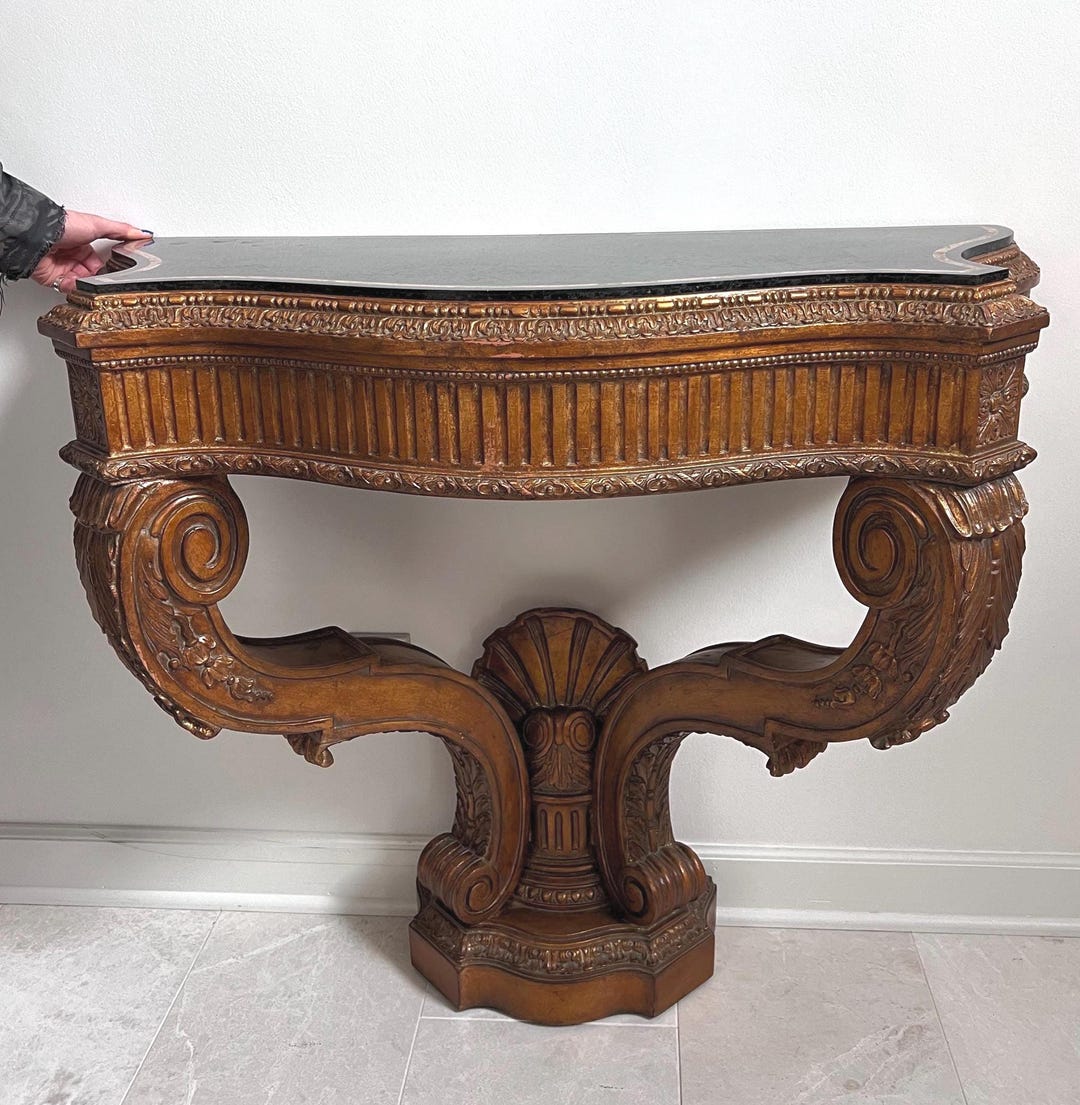 Vintage Maitland Smith Stone-top Table // Tesselated Black Granite and ...