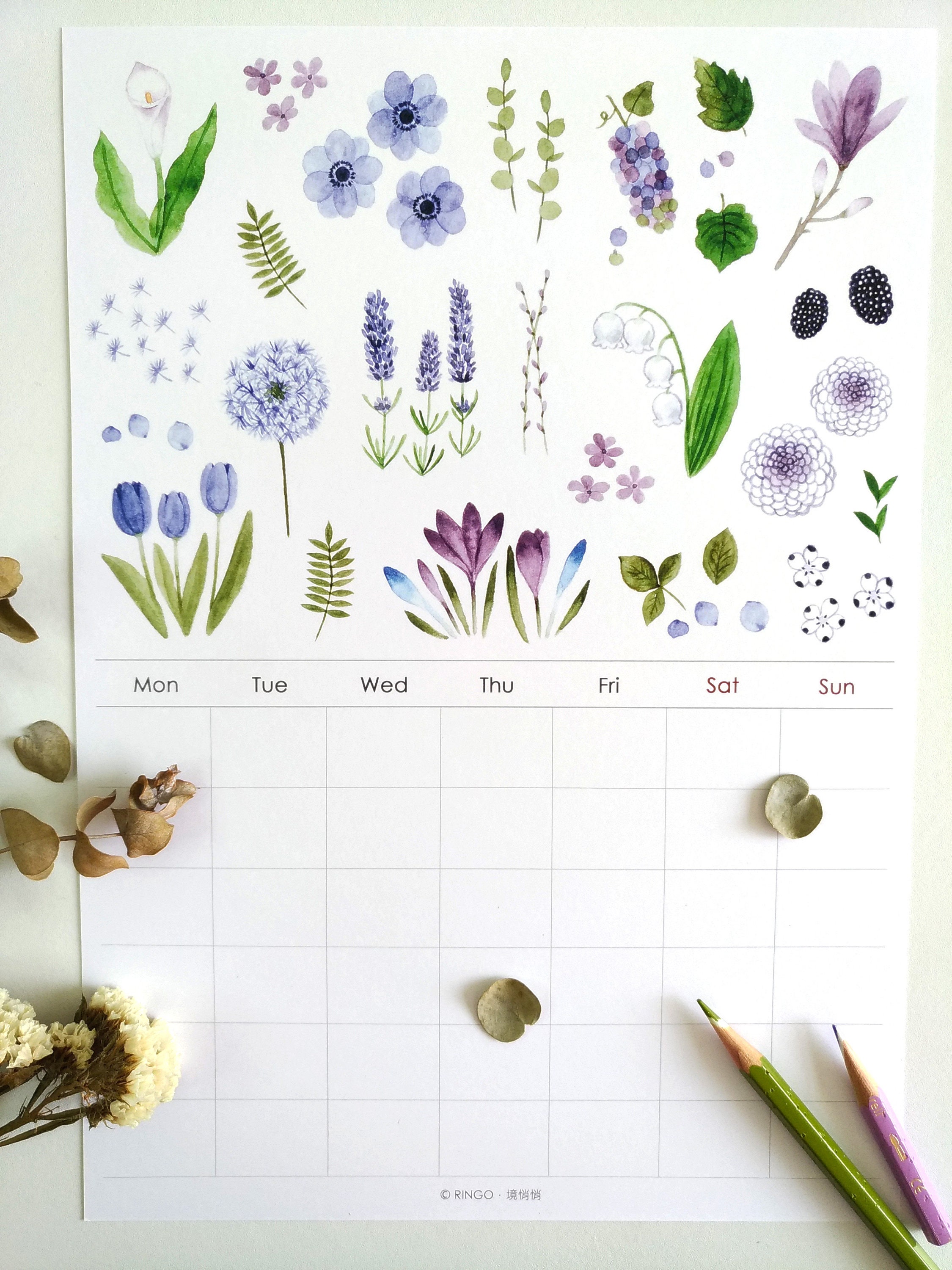 Monthly Calendar Planner Printable One Page Calendar Digital A4 ...