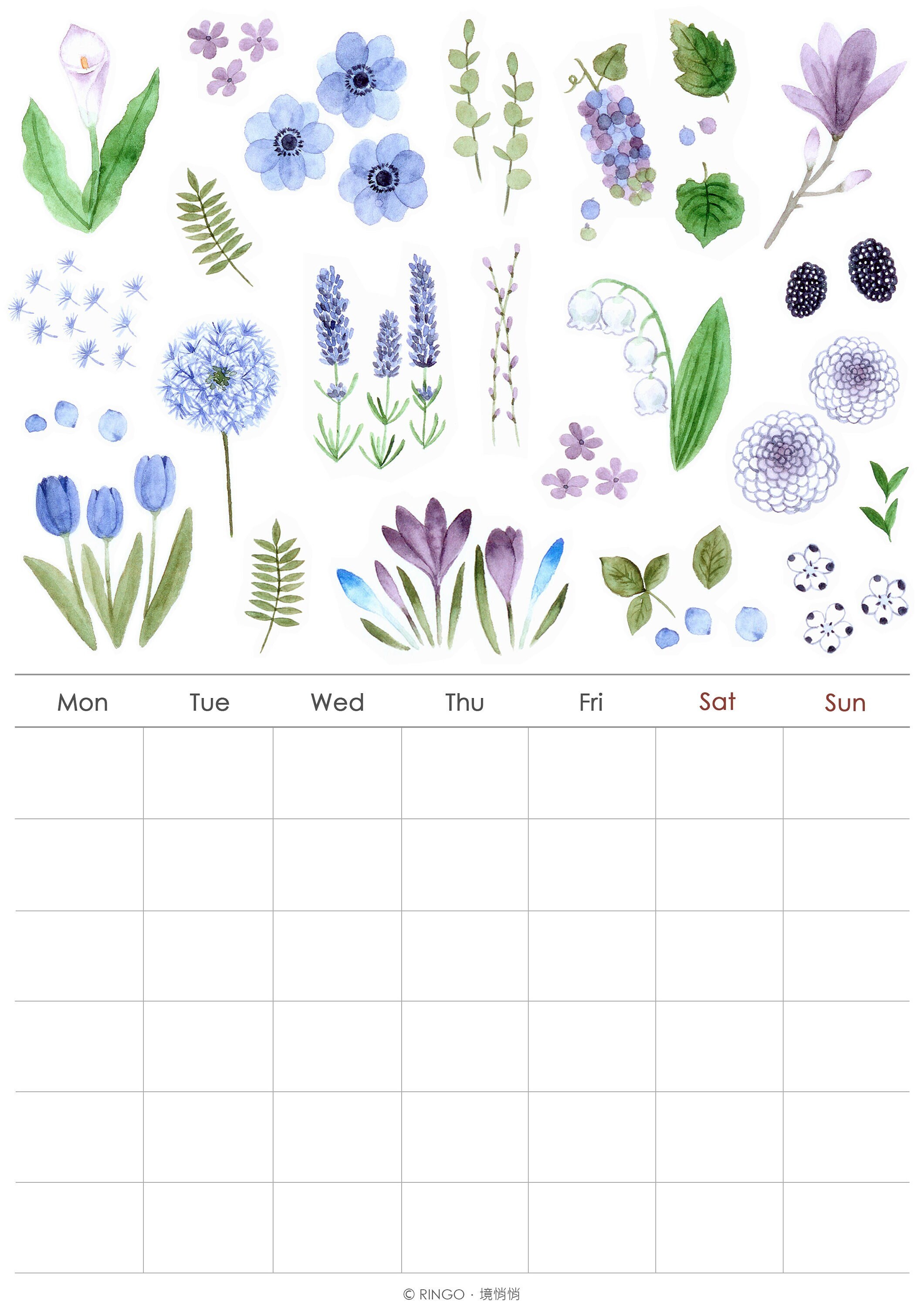 Monthly Calendar Planner Printable One Page Calendar Digital A4 ...