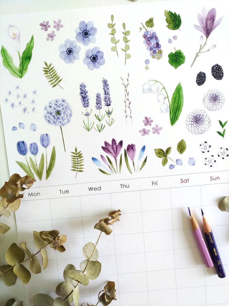 Monthly Calendar Planner Printable One Page Calendar Digital A4 ...