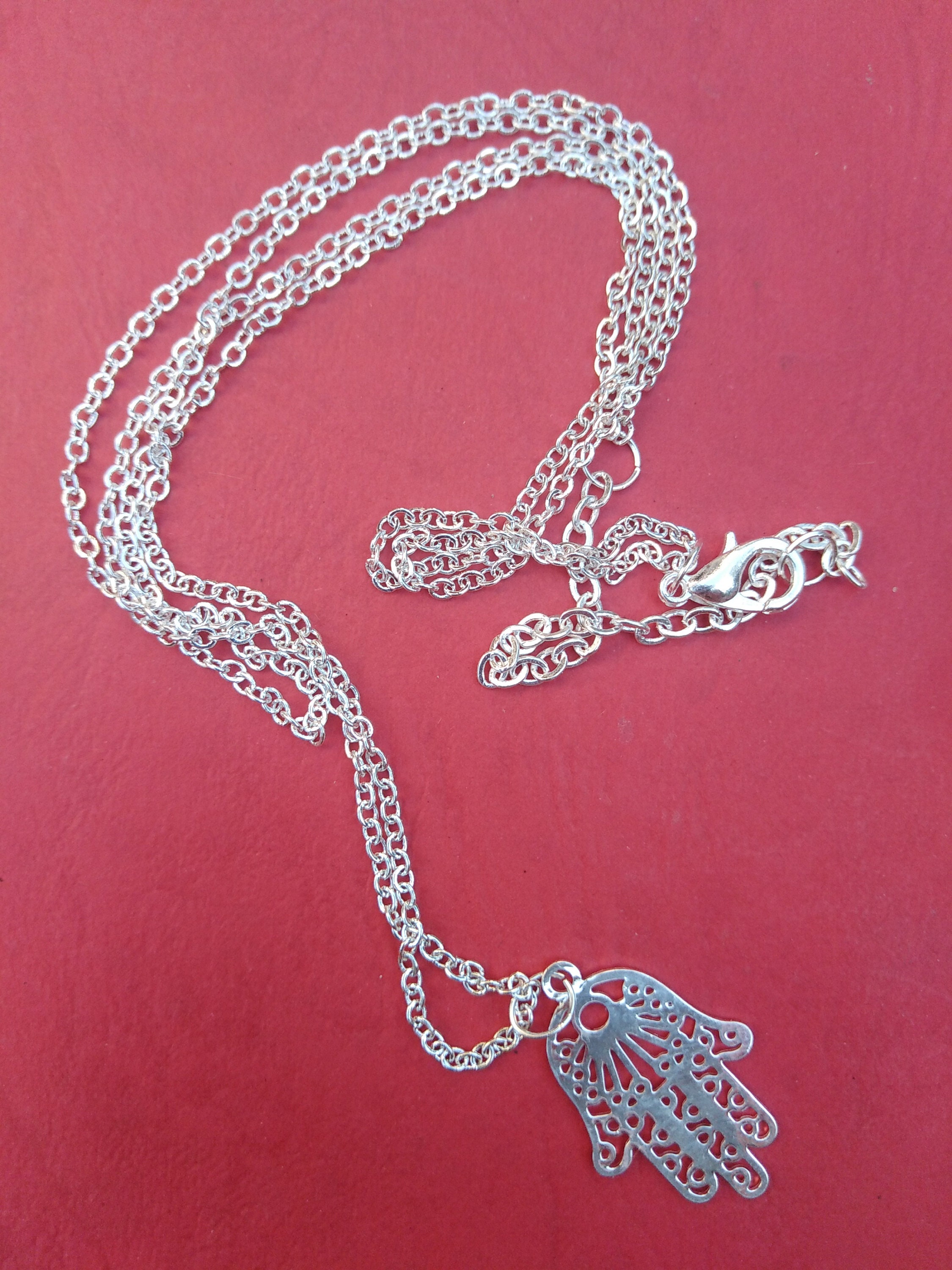 Layered Silver Chains With Hamsa Hand, Layered Silver Chains With Hand ...