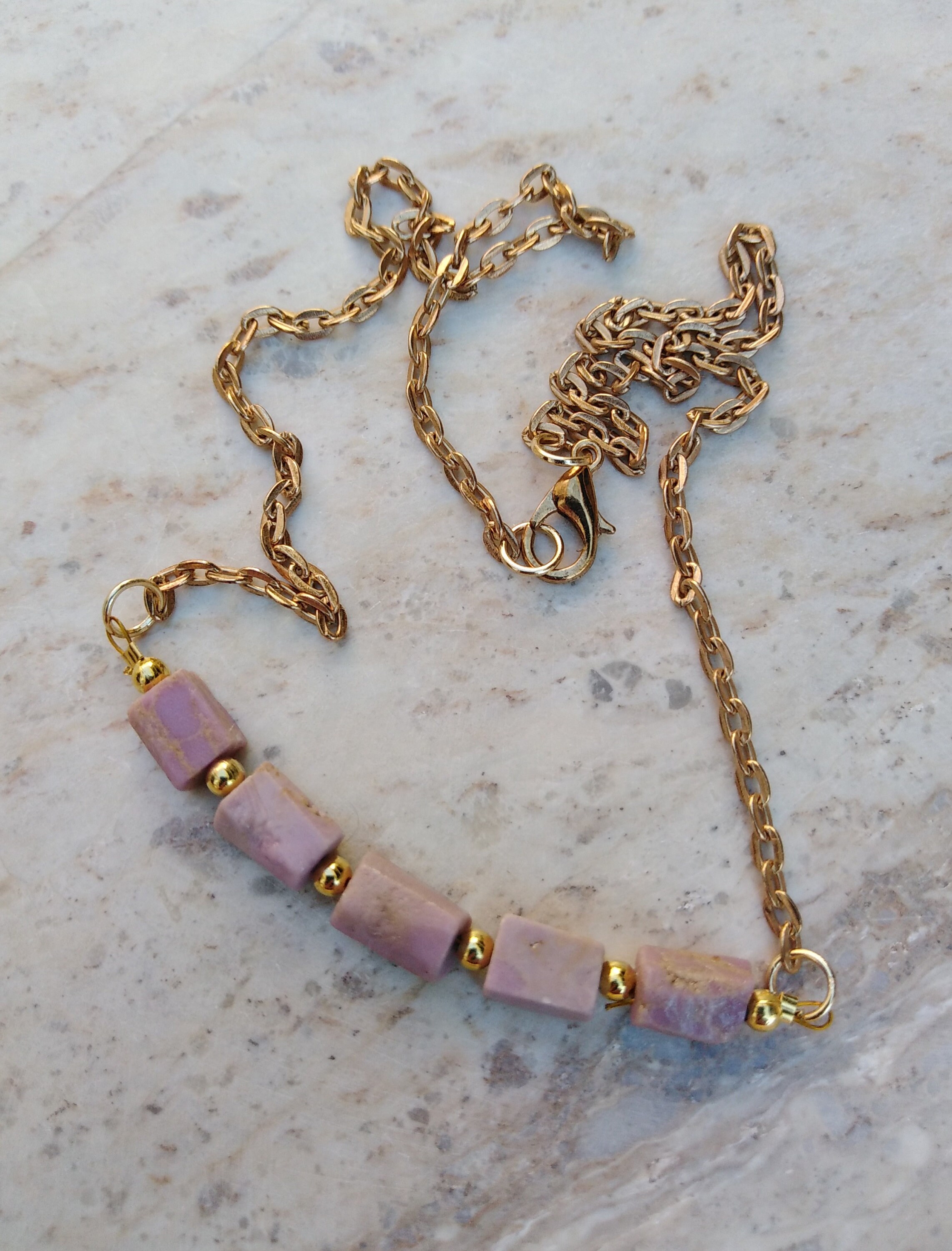 Mauve Stone Necklace, Boho Mauve Stone Necklace, Light Purple Stone ...
