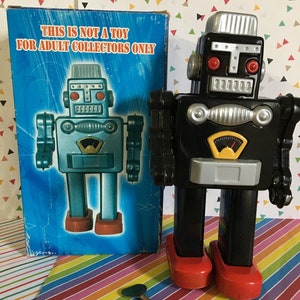 Boxed Reproduction 8" Black Smoking Robot Windup Tin Toy Figure - Etsy