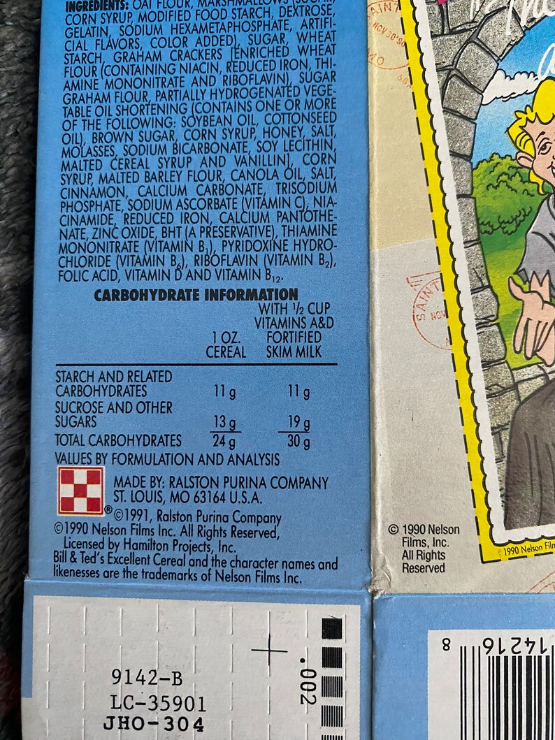 Vintage 1991 Ralston Bill and Ted's Excellent Adventure Cereal Box ...