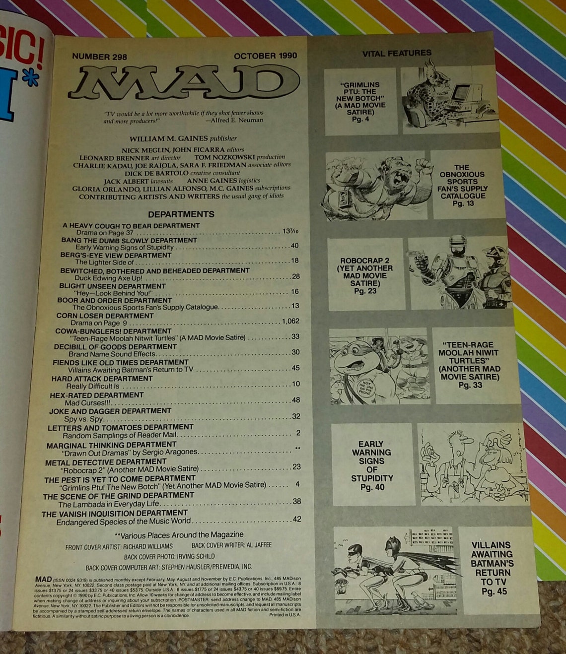 Vintage 1990 Mad Magazine Gremlins II Cover. 298 /w Mailer | Etsy