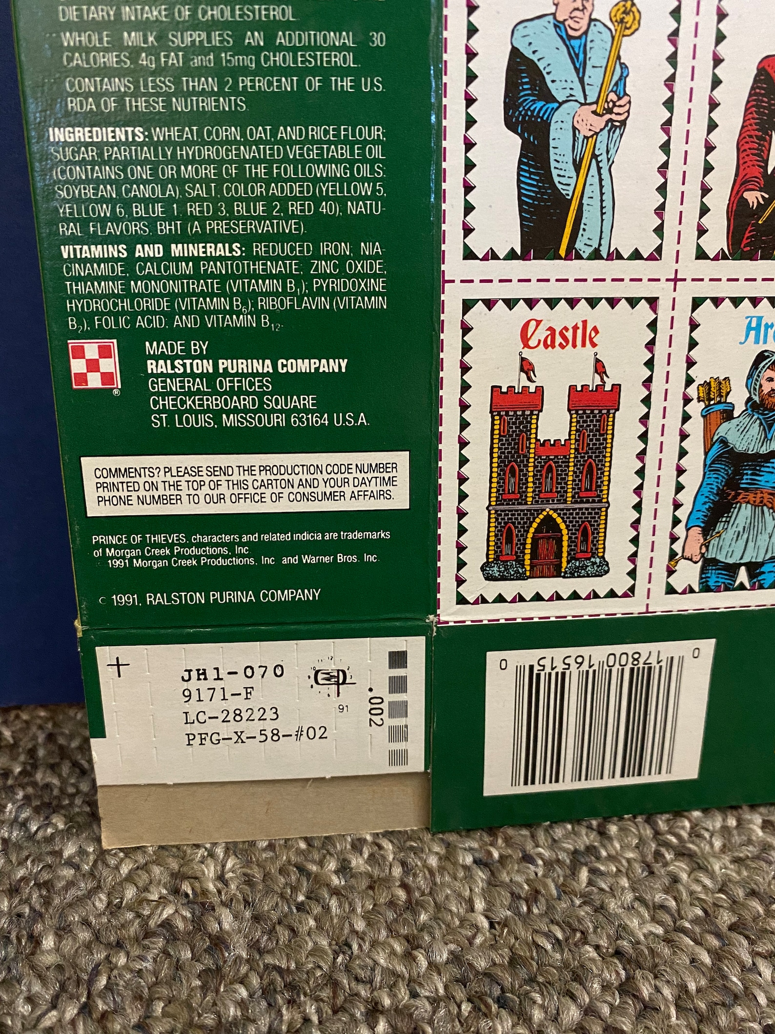 Vintage 1991 Ralston Robin Hood Prince of Thieves Cereal Box Memory ...