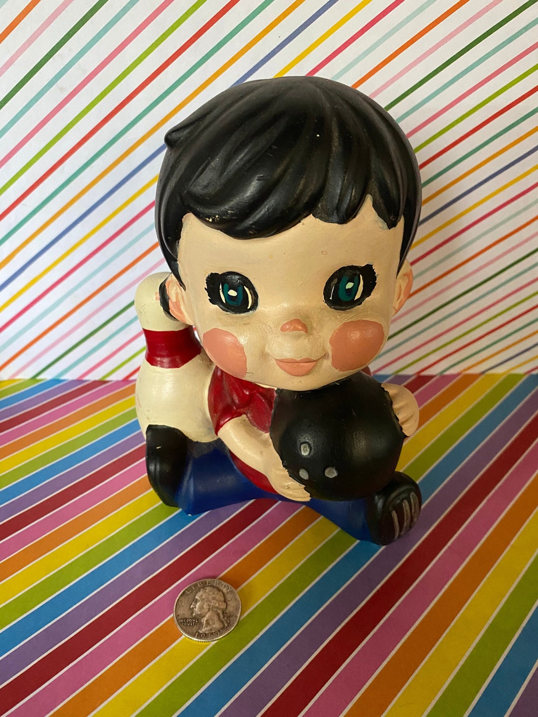 Vintage 1970s Hand Painted Bowler Boy With Ball and Pin - Etsy