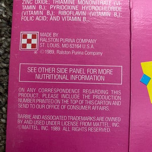Vintage 1989 Ralston Breakfast With Barbie Cereal Box - Magazine Offer ...
