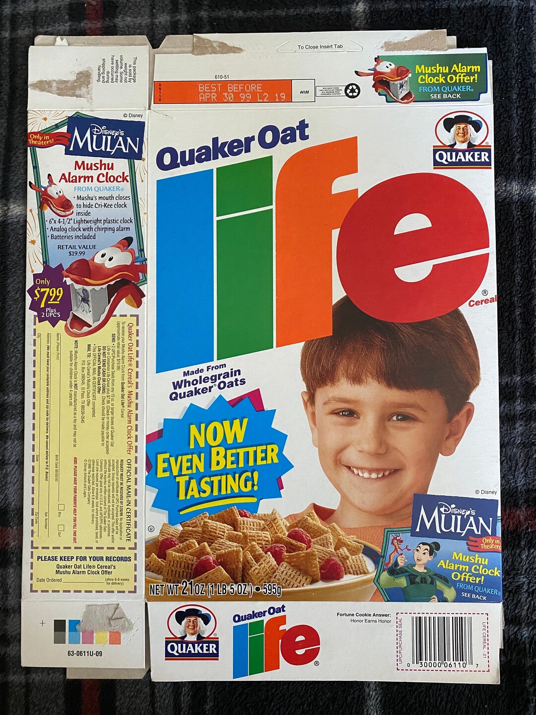 Vintage 1998 Quaker Oats Life Cereal Mulan Box - Mushu Alarm Clock Offer - Etsy