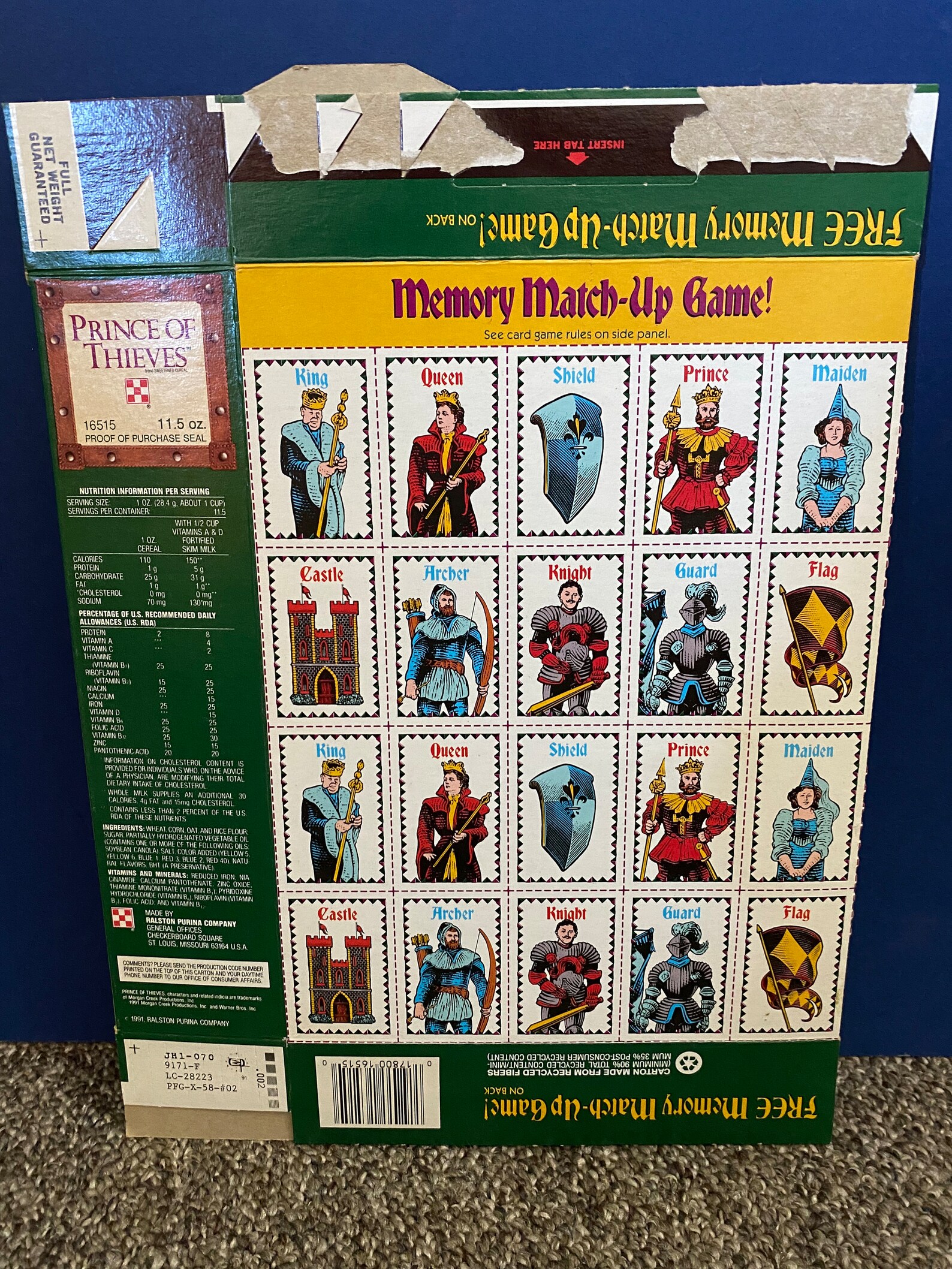 Vintage 1991 Ralston Robin Hood Prince of Thieves Cereal Box Memory ...