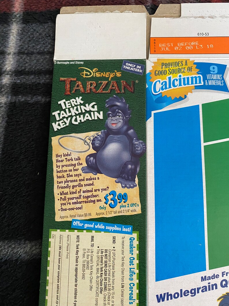 Vintage 1999 Quaker Oats Life Cereal Disney's Tarzan Offer Box - Etsy