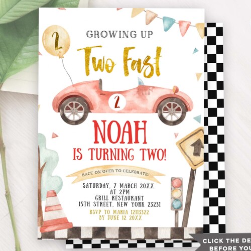 Editable Two Fast Growing up Birthday Invitation Printable - Etsy
