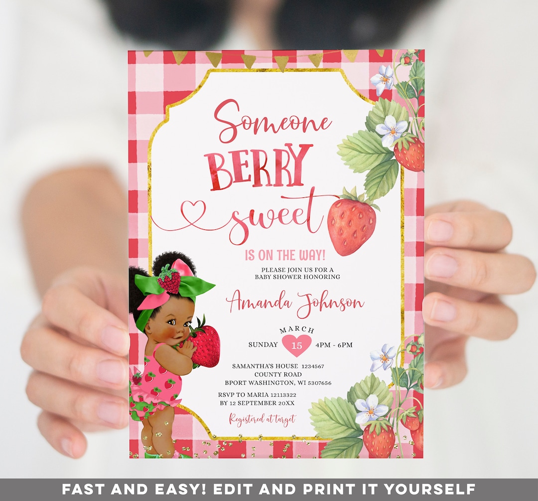 EDITABLE Someone Berry Sweet Girl African Baby Shower Invitation, Cute ...