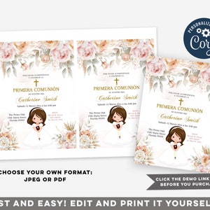 Editable Boho Rustic Holy Communion Invitation, Boho Little Girl ...