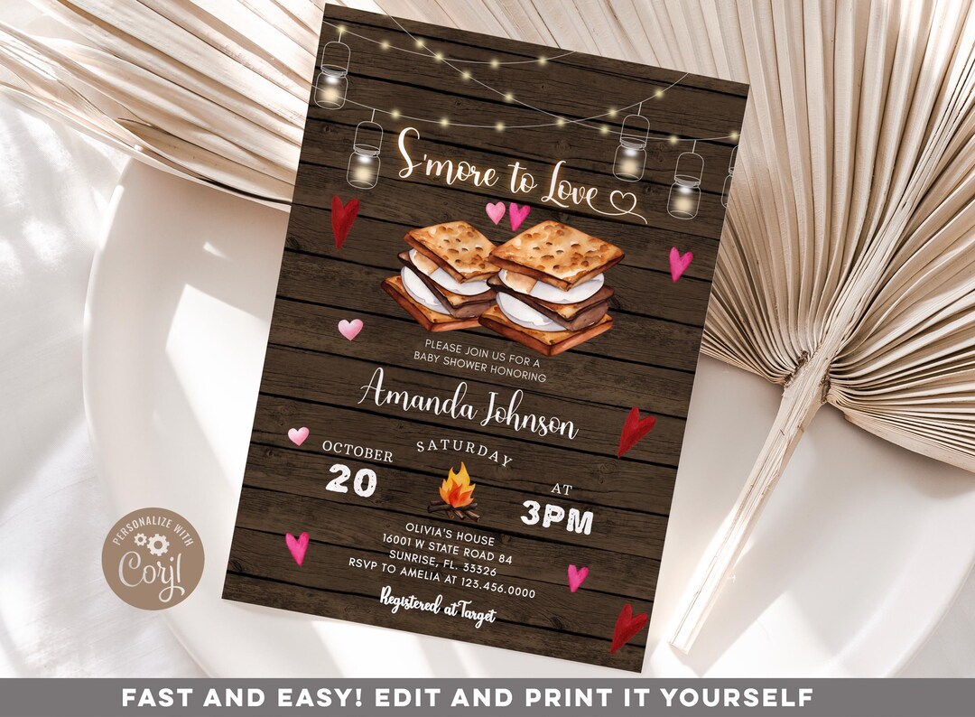 EDITABLE Smore to Love Baby Sprinkle for Gender Neutral Backyard String ...