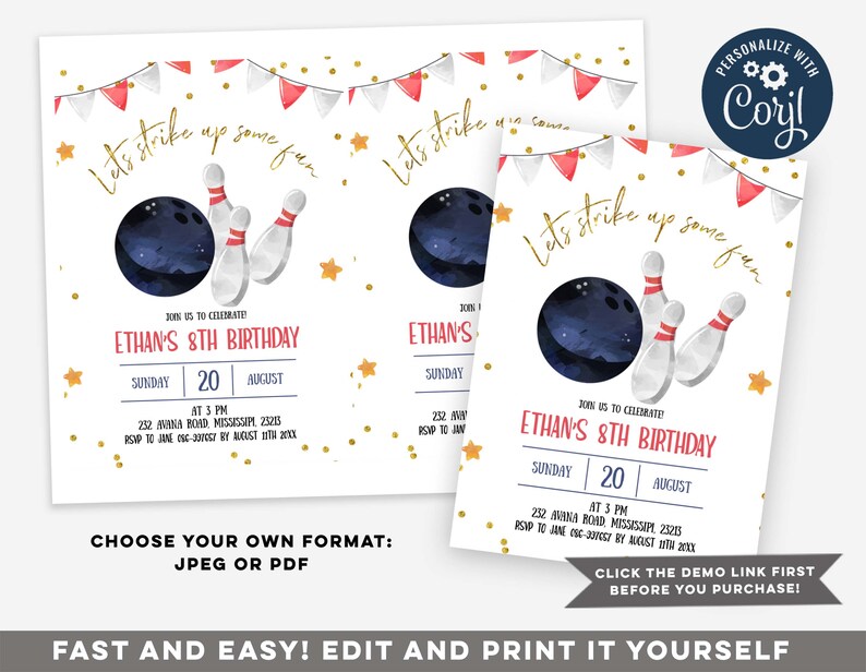 EDITABLE Let's Strike up Some Fun Bowling Party - Etsy