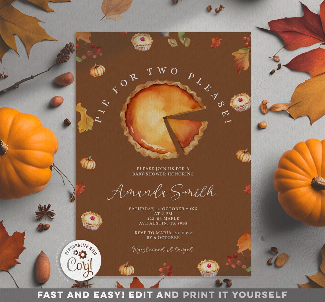 EDITABLE Pie for Two People Baby Shower Invitation, A Little Cutie Pie ...