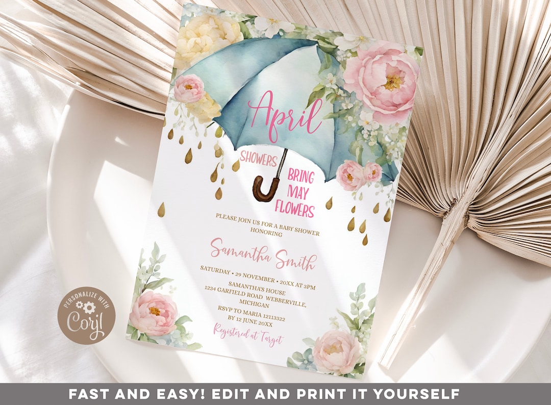 Elegant Mint Umbrella April Showers Bring May Flowers Baby Shower ...