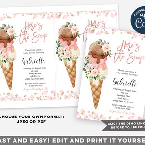 Editable Ice Cream Here's the Scoop Invitation Ice Cream - Etsy