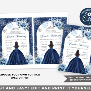 Editable Navy Blue Silver Magical Mis Quince Invitation, Christmas ...
