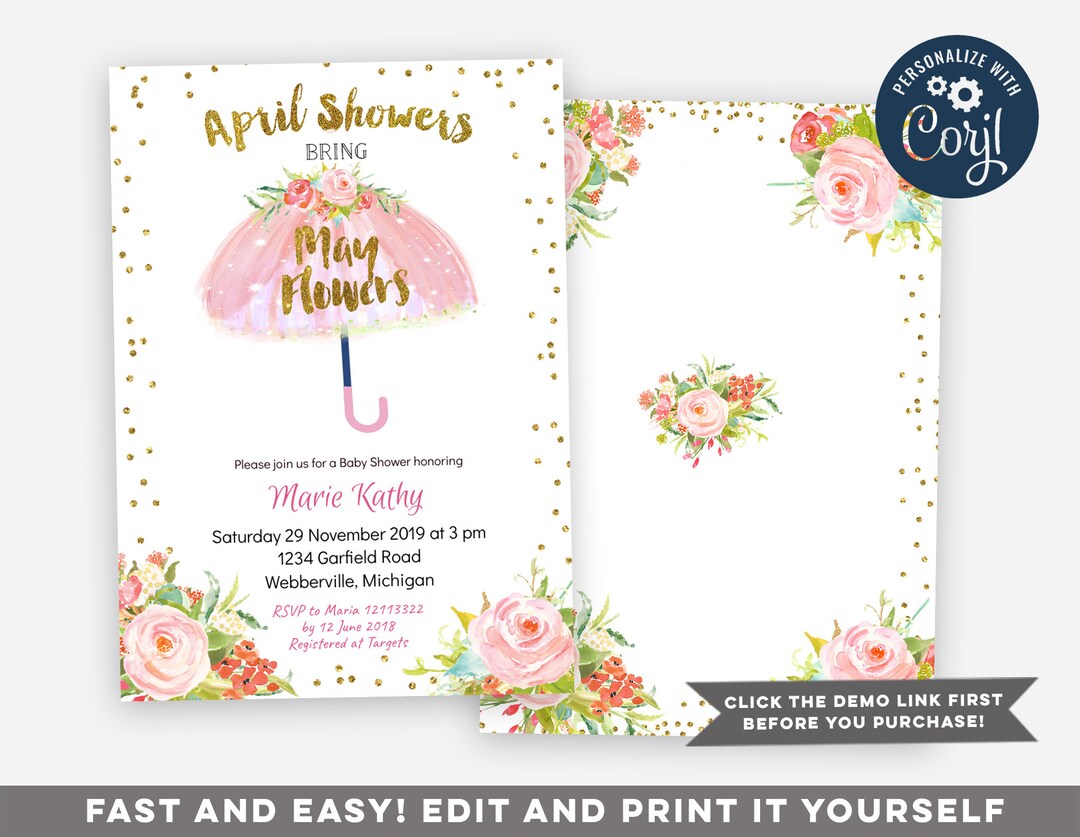 April Showers Bring May Flowers Invitation, April Baby Shower Invite ...