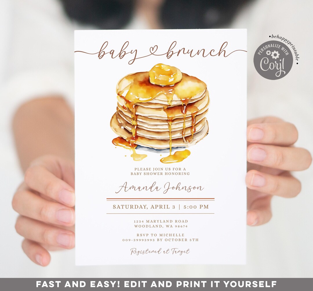 Editable Pancake Baby Brunch Theme Invitation, Gender Neutral Baby ...