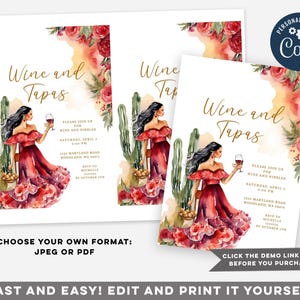 EDITABLE Wine and Tapas Flamenco Spanish Style Dinner Party Invitation ...