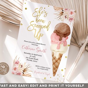 Editable Boho Ice Cream Bridal Shower Invitation, Bohemian Bridal ...