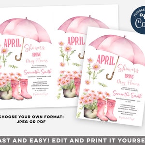 Editable Pink Daisy Umbrella April Showers Bring May Flowers Baby ...